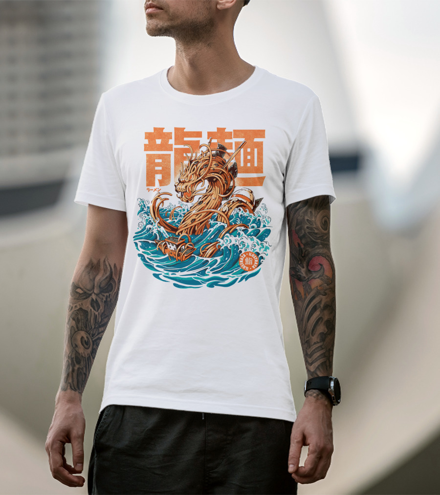 Great Ramen Dragon Kanagawa Woodblock Waves Japan T-Shirt