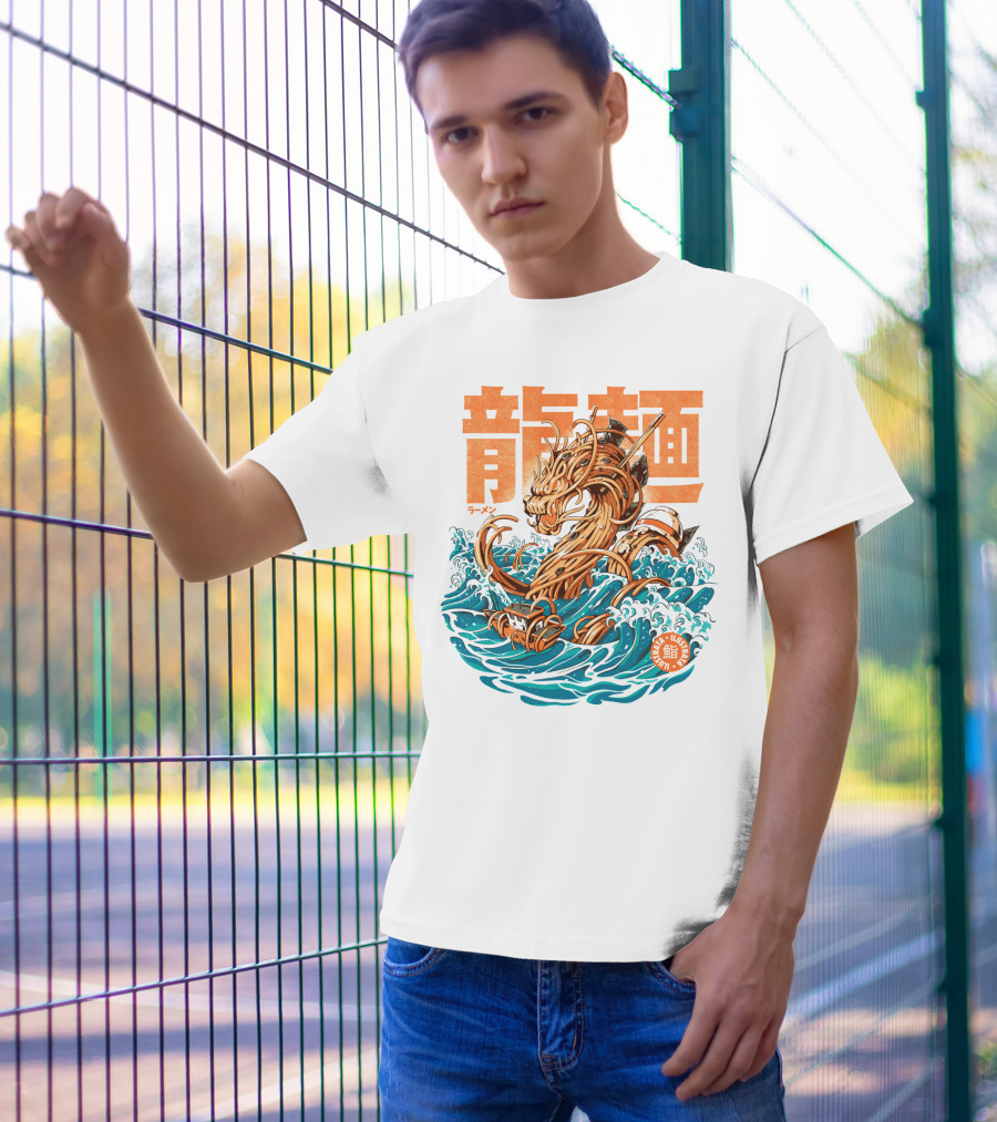 Great Ramen Dragon Kanagawa Woodblock Waves Japan T-Shirt