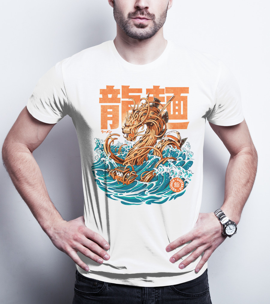 Great Ramen Dragon Kanagawa Woodblock Waves Japan T-Shirt