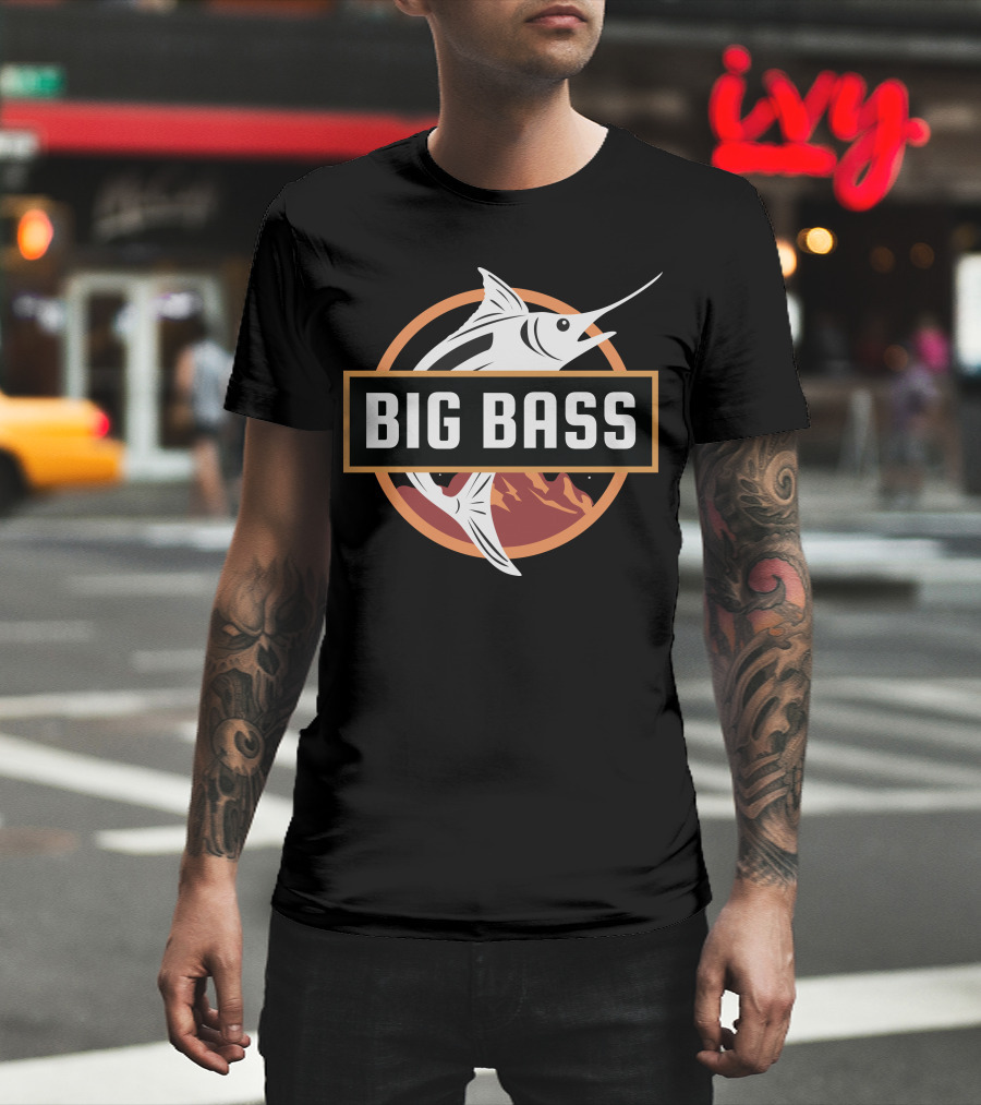BIG BASS Marlin Jumping Over Mountains In Circle T-Shirt