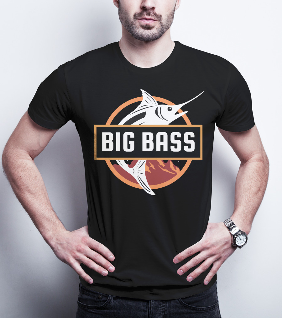 BIG BASS Marlin Jumping Over Mountains In Circle T-Shirt