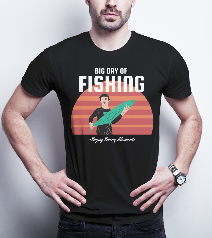 Big Day Of Fishing Enjoy Every Moment Retro Sunset Catch T-Shirt