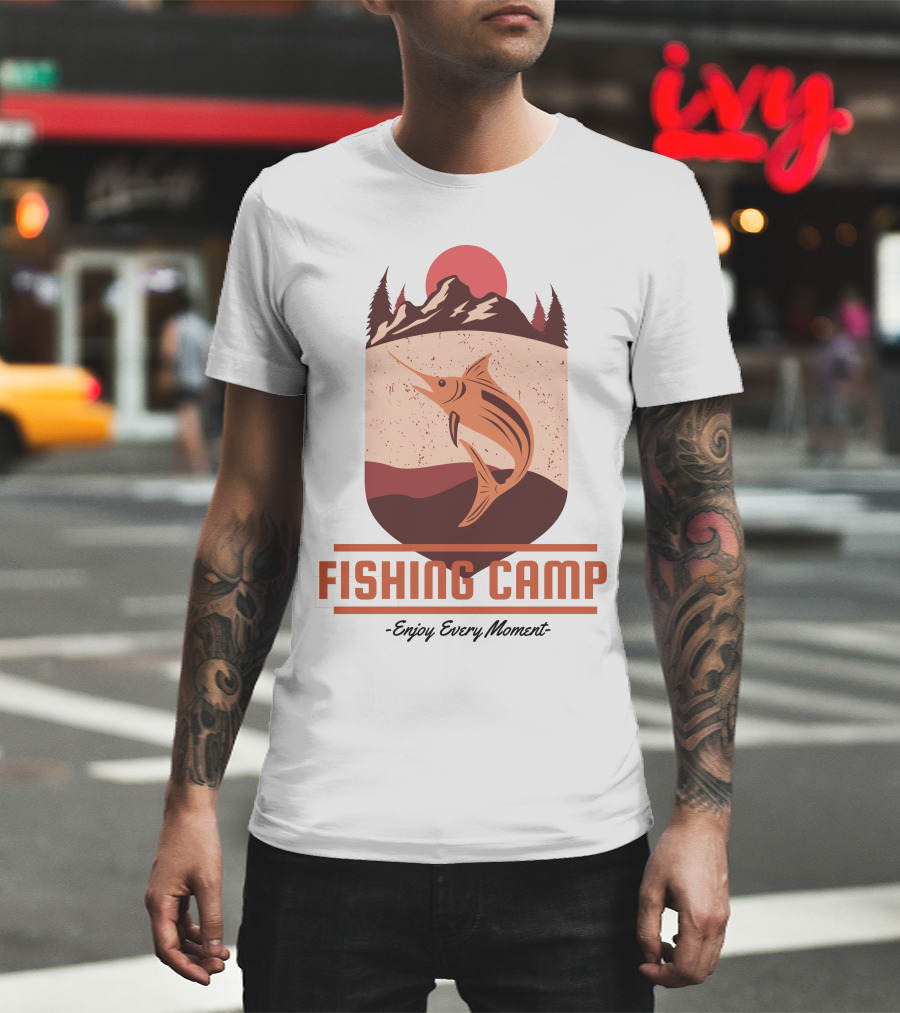 FISHING CAMP Enjoy Every Moment Mountain Fish Sun T-Shirt