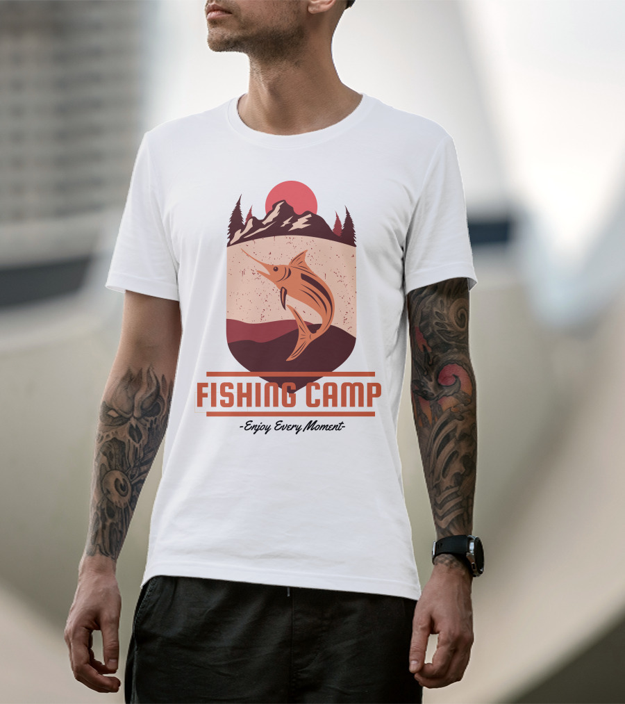 FISHING CAMP Enjoy Every Moment Mountain Fish Sun T-Shirt