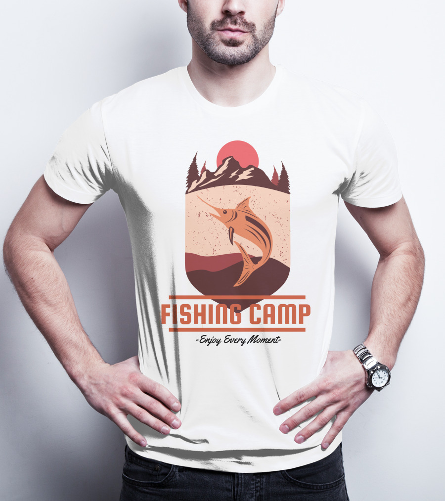FISHING CAMP Enjoy Every Moment Mountain Fish Sun T-Shirt