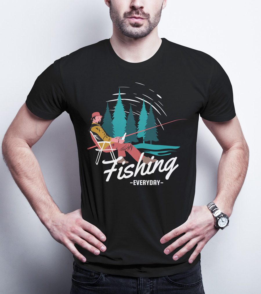 Fishing Everyday Relaxing Outdoors With Pine Trees T-Shirt