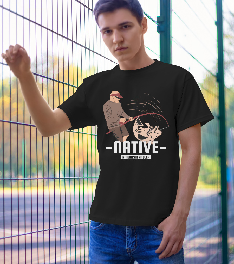 Native Fisherman Catching Fish With Rod And Reel T-Shirt