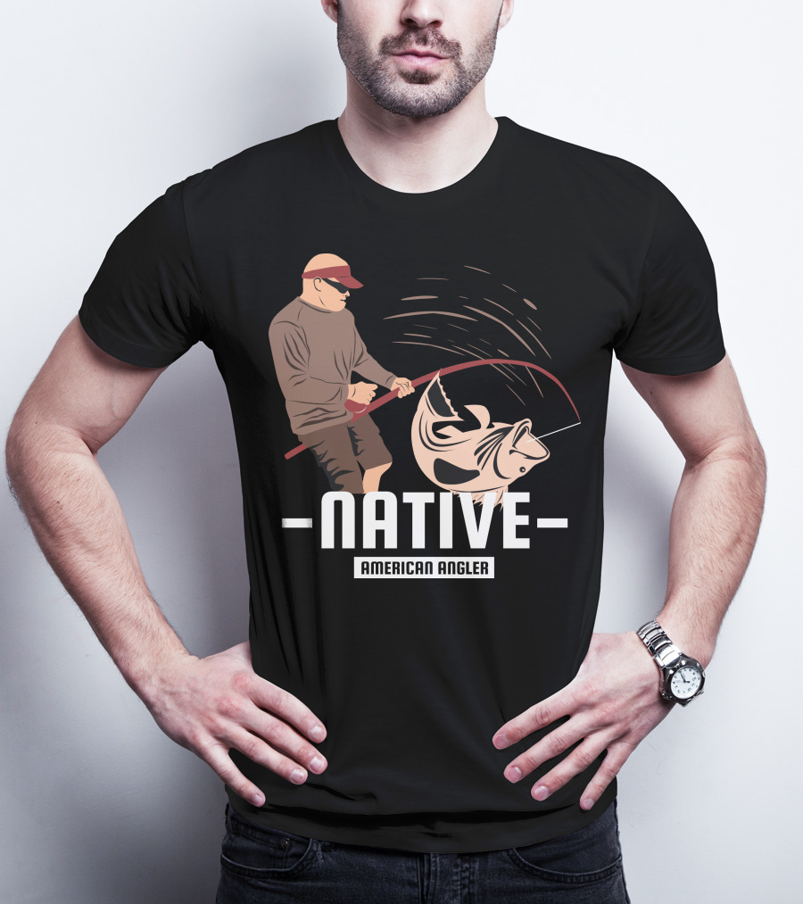Native Fisherman Catching Fish With Rod And Reel T-Shirt