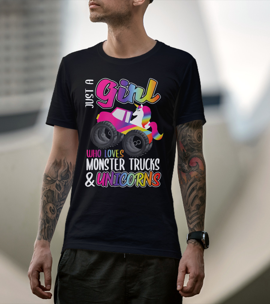 Just A Girl Who Loves Monster Trucks And Unicorns T-Shirt