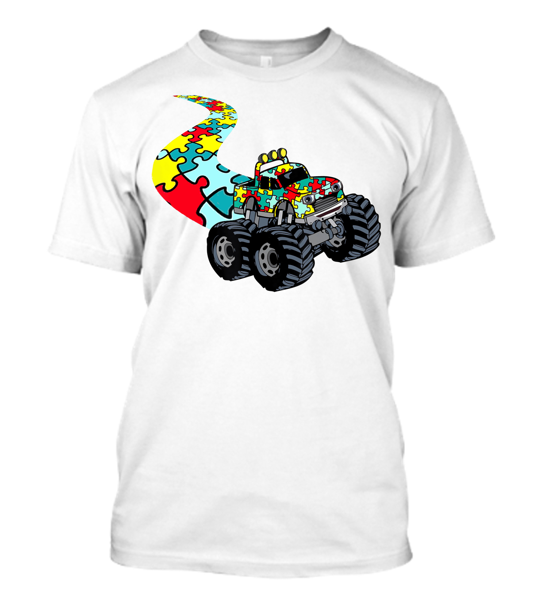 Autism Awareness Puzzle Piece Monster Truck For Boys T-Shirt