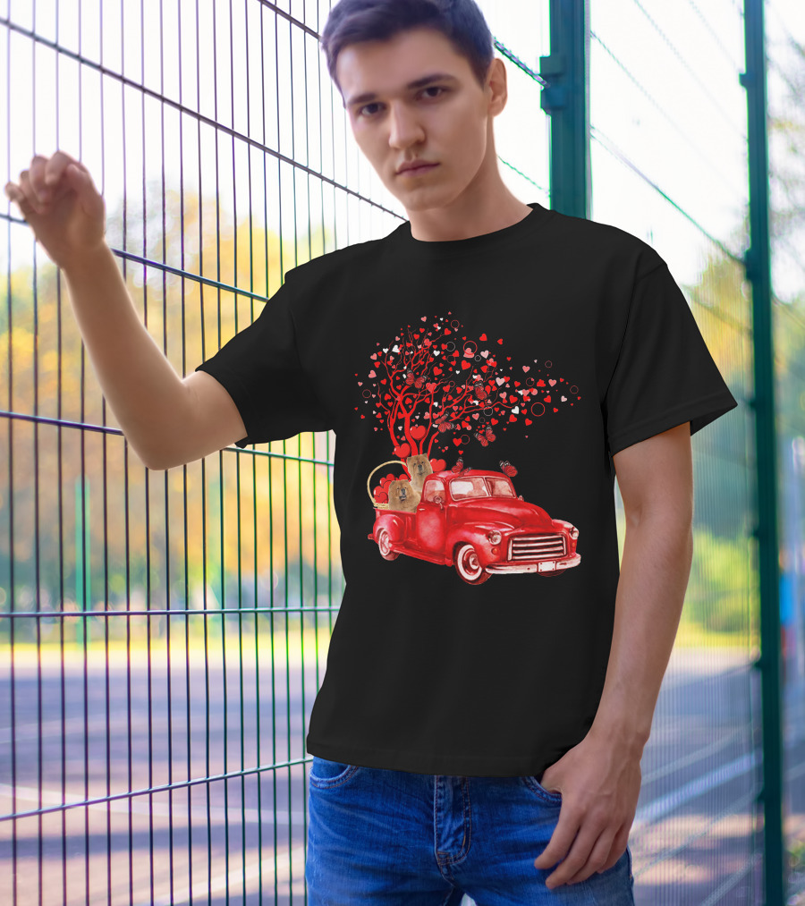 Chow Chow In Red Truck With Butterfly Valentine Heart Tree T-Shirt