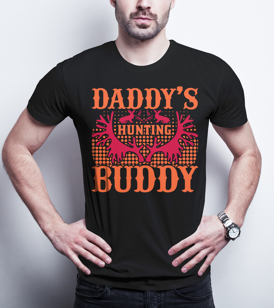 Daddy's Hunting Buddy Antler Design With Rabbits T-Shirt