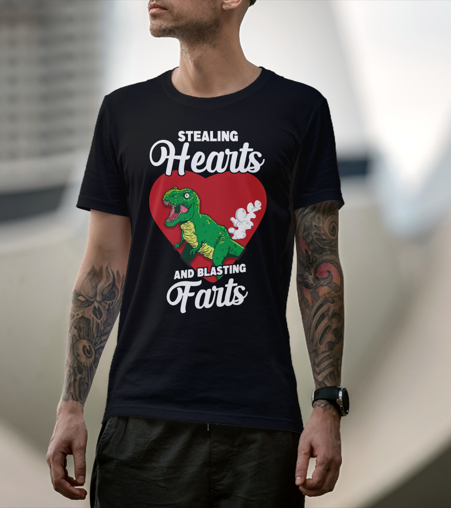 Stealing Hearts And Blasting Farts Dinosaur In Red Heart T-Shirt