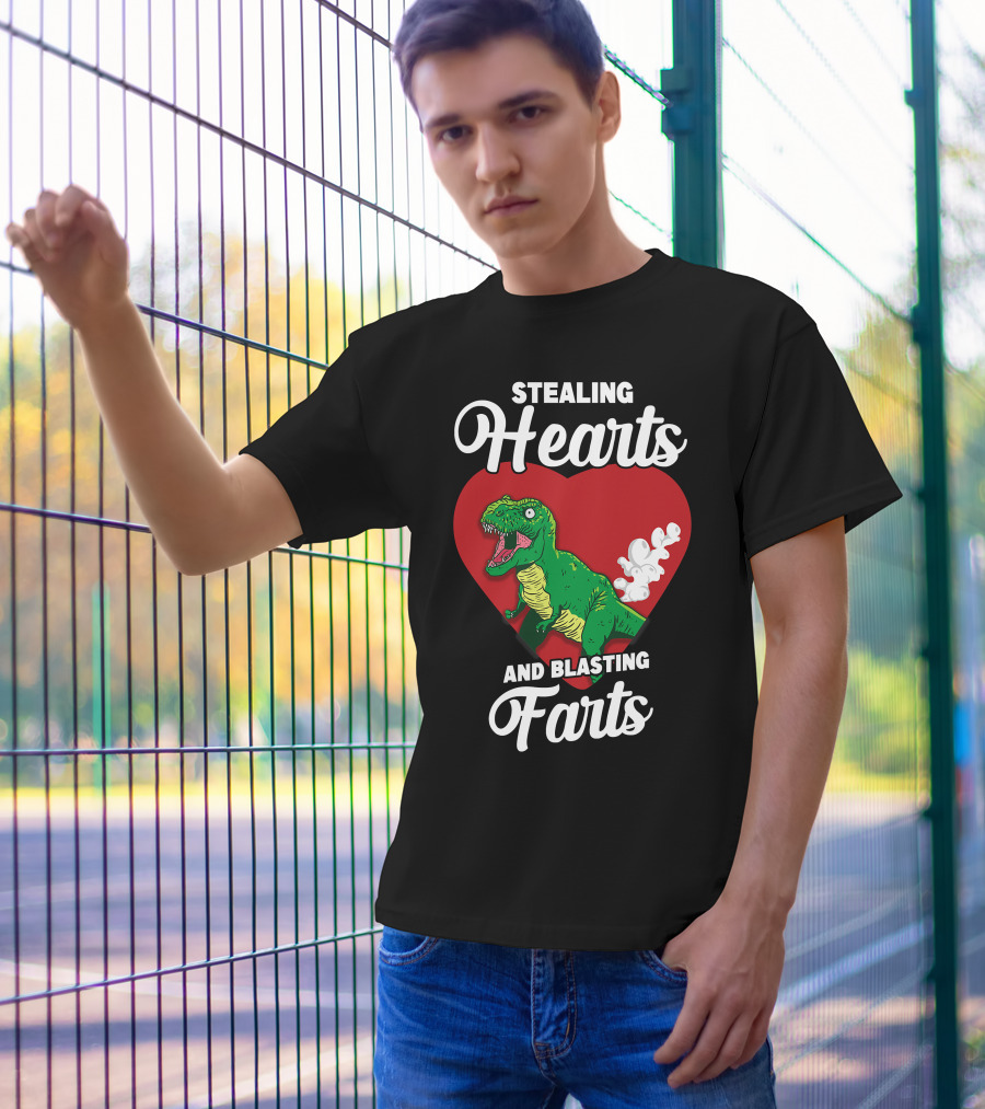 Stealing Hearts And Blasting Farts Dinosaur In Red Heart T-Shirt