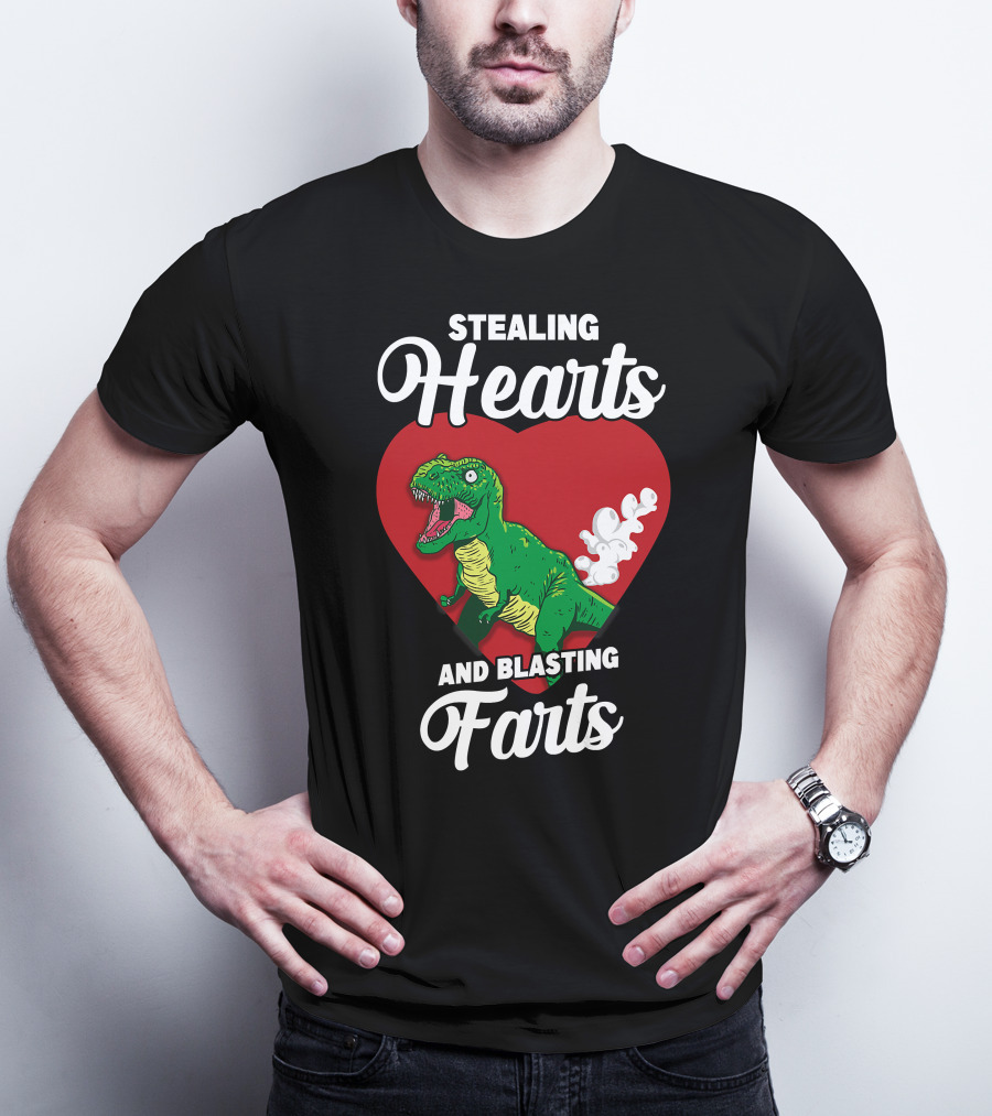 Stealing Hearts And Blasting Farts Dinosaur In Red Heart T-Shirt