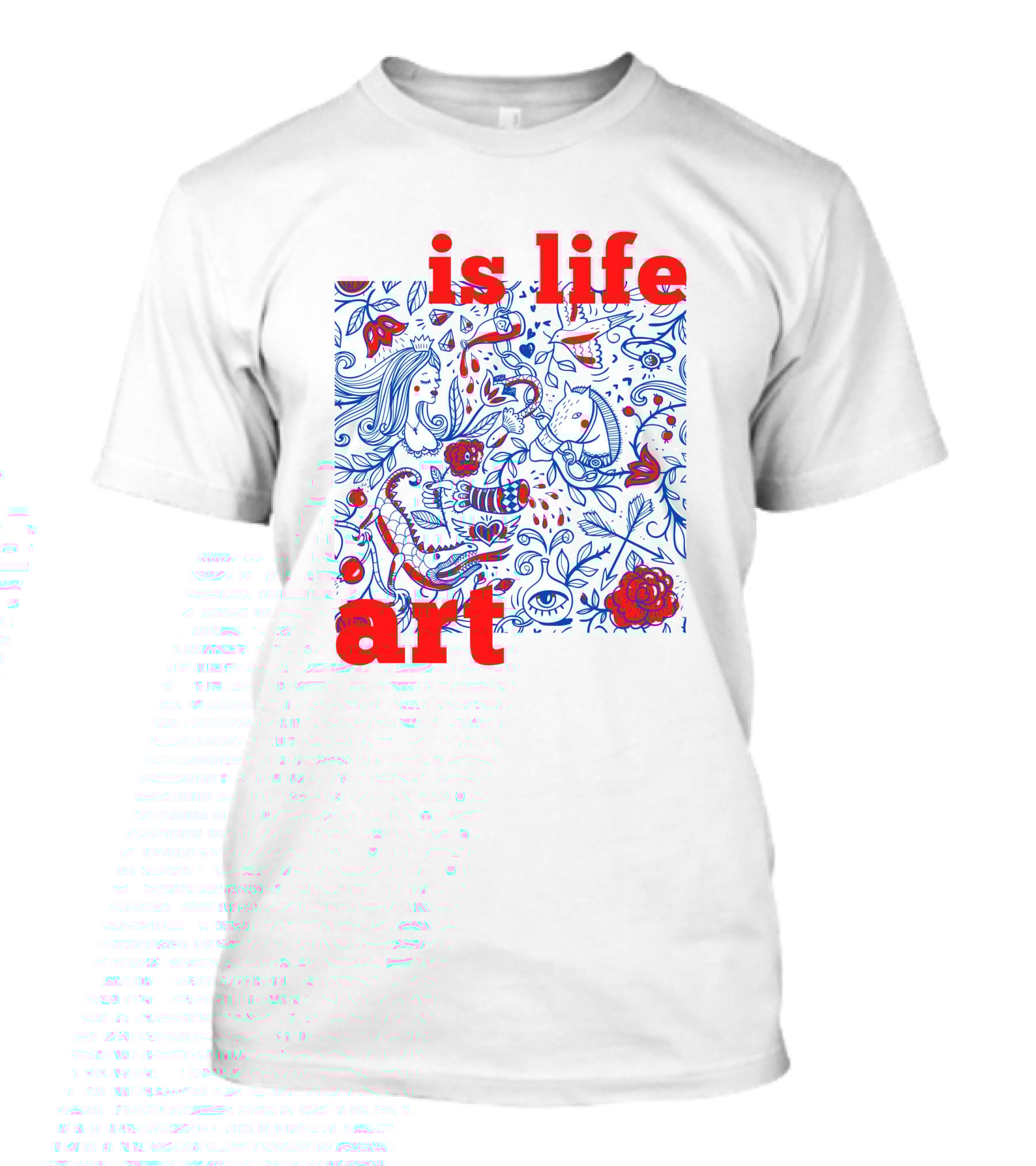 Is Life Art Floral Fantasy In Red And Blue T-Shirt