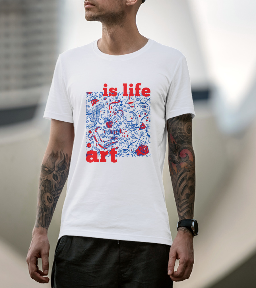 Is Life Art Floral Fantasy In Red And Blue T-Shirt