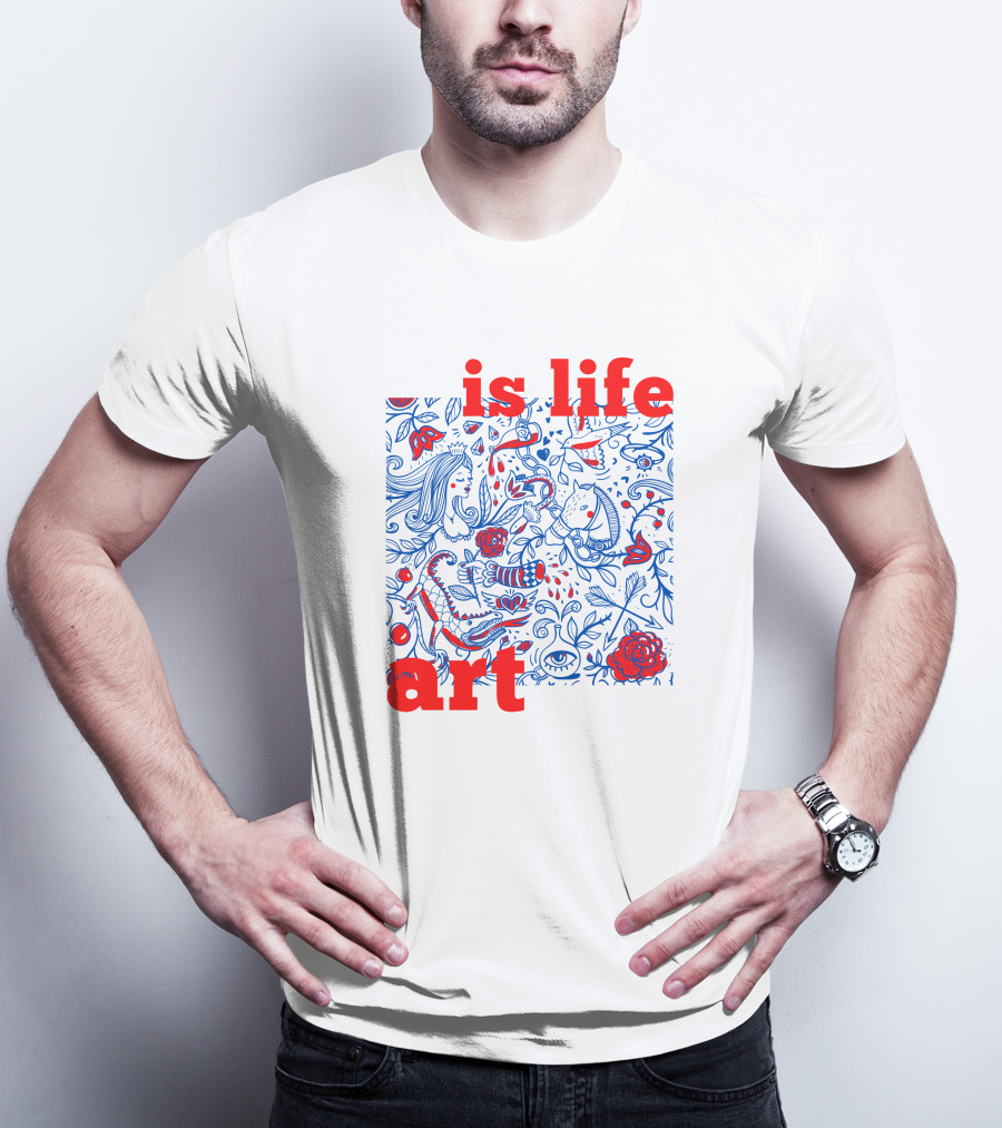 Is Life Art Floral Fantasy In Red And Blue T-Shirt