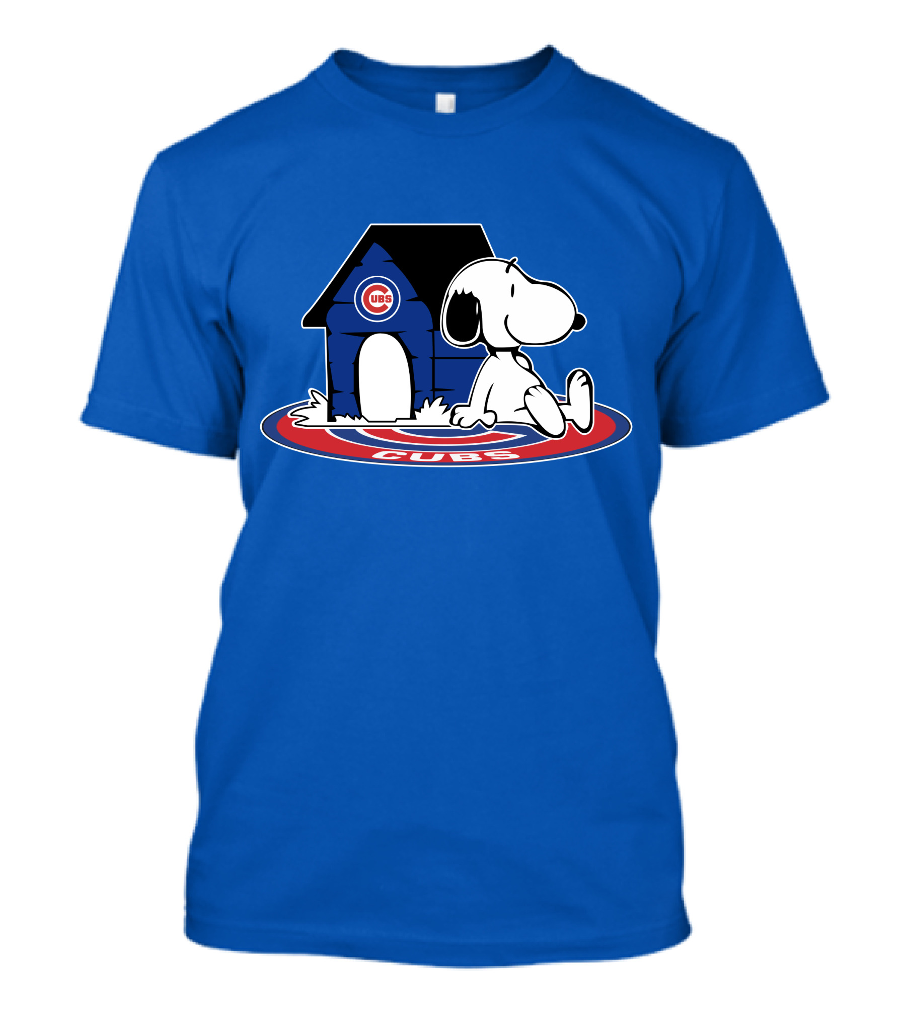 Chicago Cubs Fan Snoopy With Cubs Logo And Doghouse T-Shirt