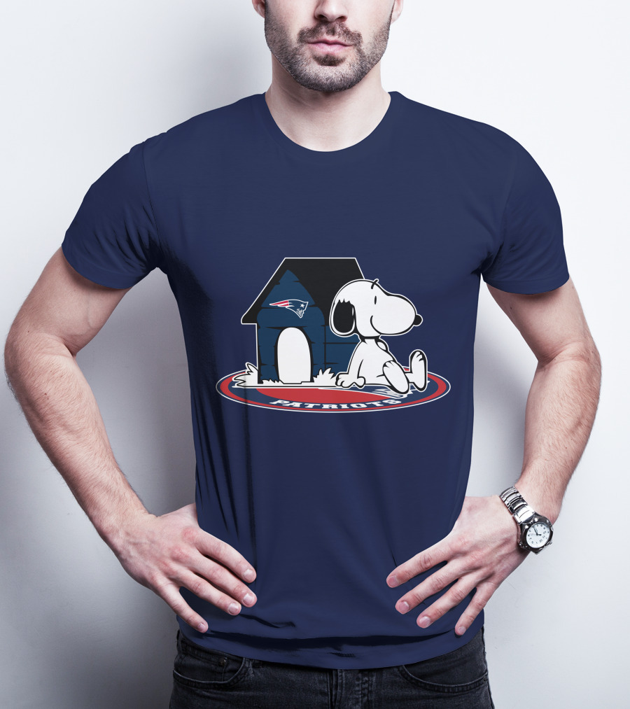 Snoopy With New England Patriots Doghouse Football Fan Now And Forever T-Shirt
