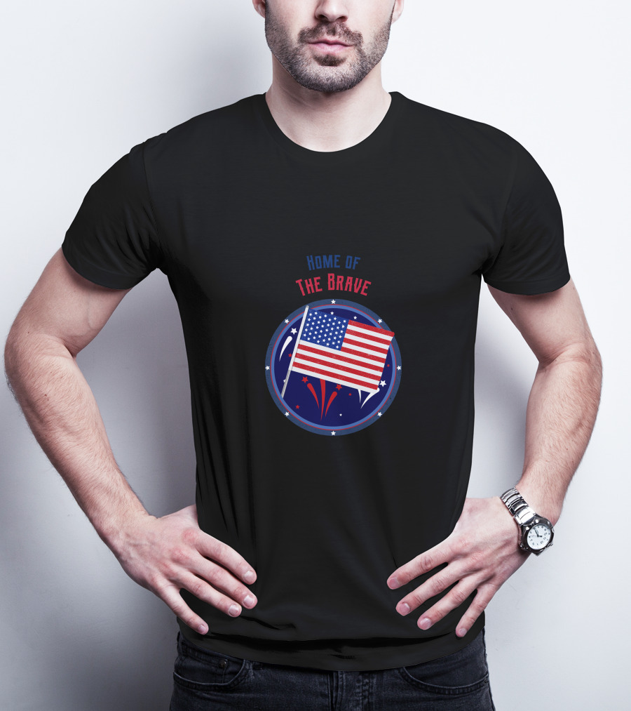 Home Of The Brave US Flag With Stars And Fireworks T-Shirt