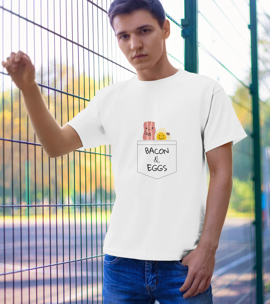 Pocket Bacon And Eggs Smiley Face Duo T-Shirt