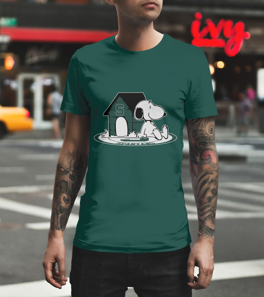 Michigan State Spartans Fan Now And Forever Snoopy Peanuts Doghouse T-Shirt