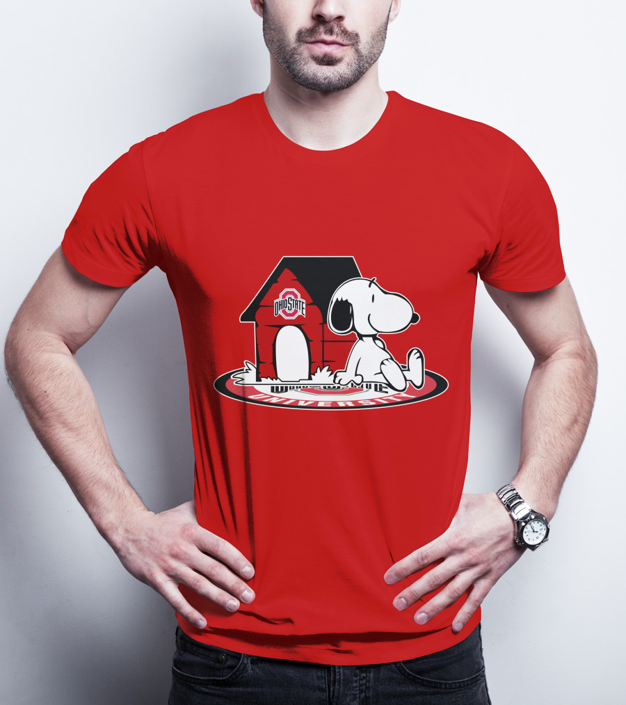 Ohio State Football Fan Now And Forever University Emblem With Snoopy Doghouse T-Shirt