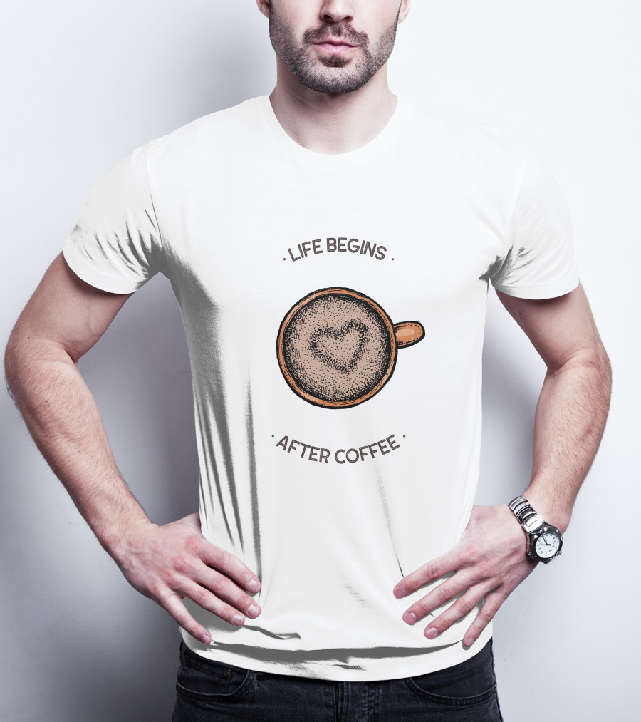 Life Begins After Coffee Heart Latte Cup T-Shirt