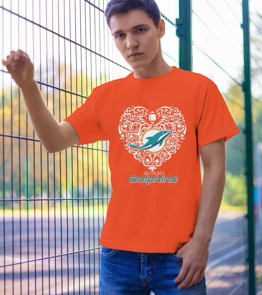 Love My Miami Dolphins Heart Football Theme T-Shirt