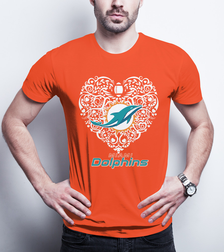 Love My Miami Dolphins Heart Football Theme T-Shirt