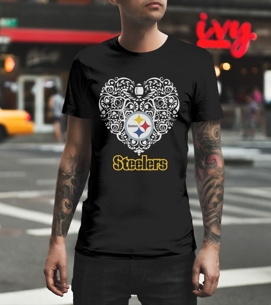 Pittsburgh Steelers Heart Design Football T-Shirt