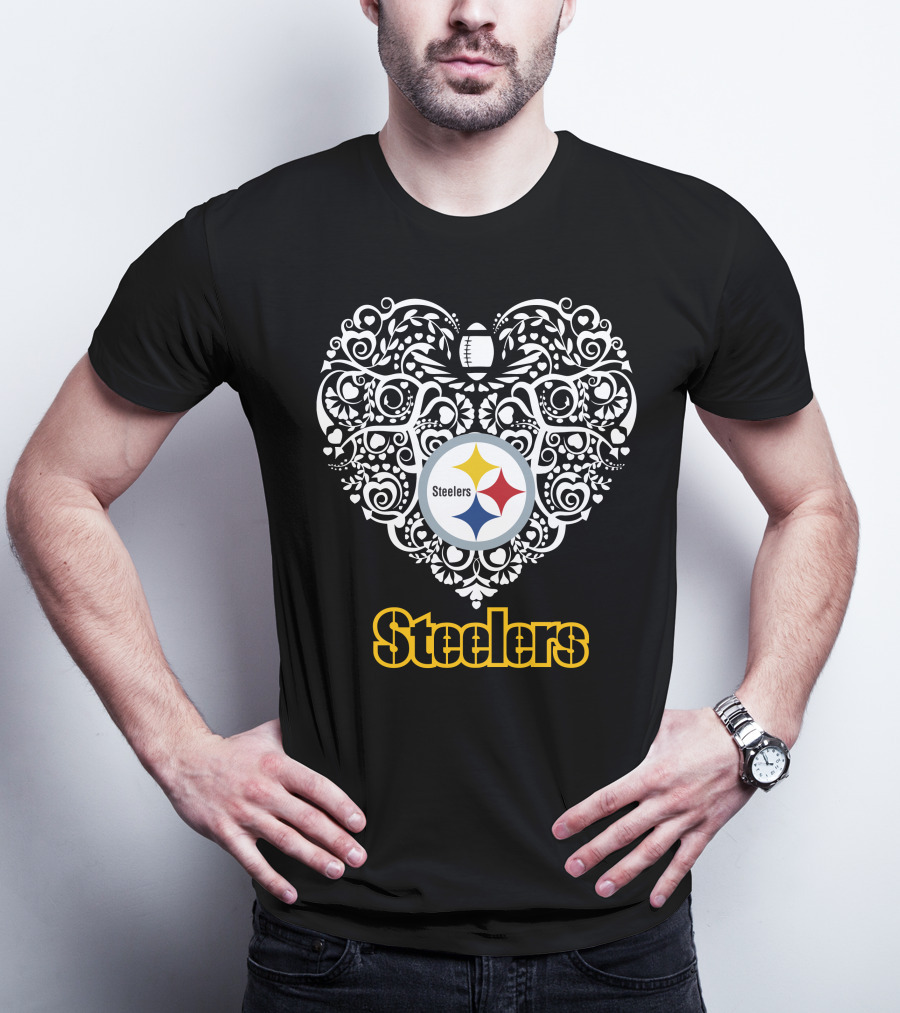 Pittsburgh Steelers Heart Design Football T-Shirt