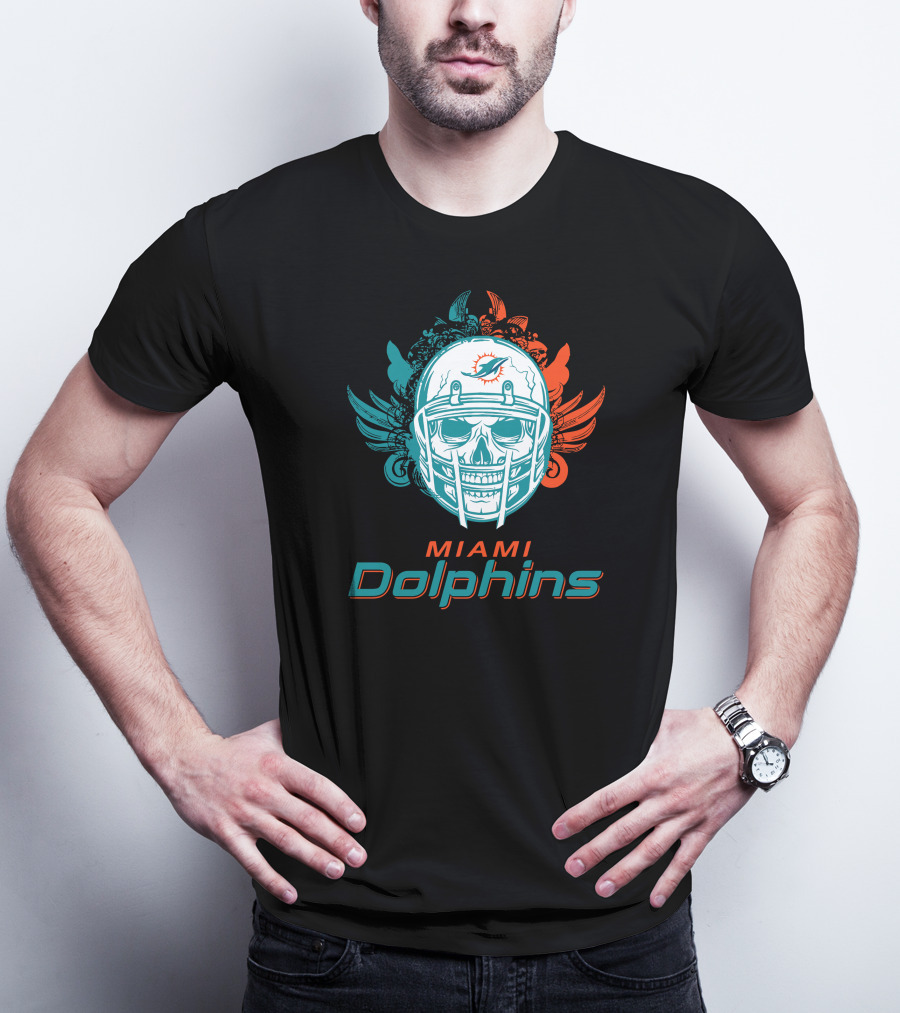 Miami Dolphins Skull Helmet T-Shirt