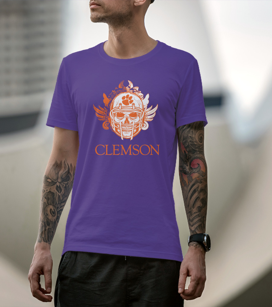 Clemson Tigers Skull Helmet With Wings T-Shirt