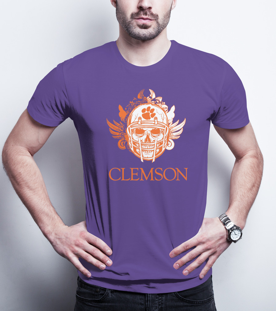Clemson Tigers Skull Helmet With Wings T-Shirt