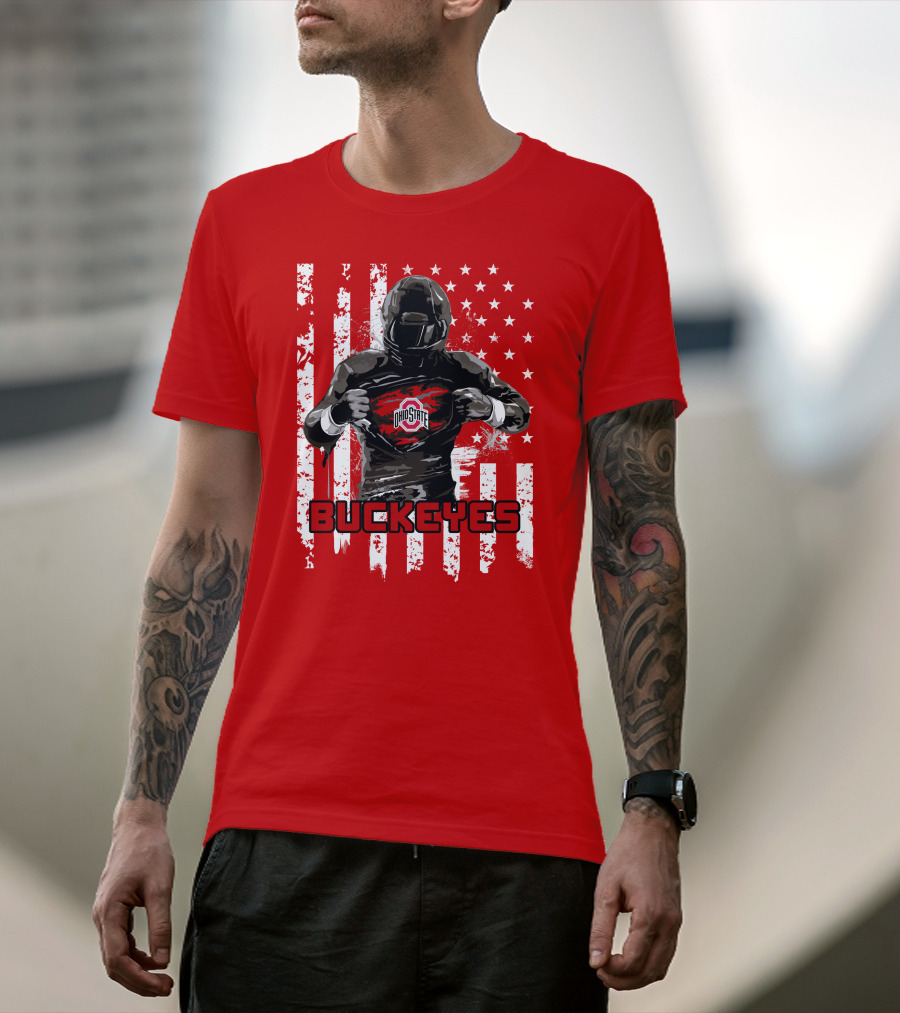 Ohio State Buckeyes Player With American Flag Background T-Shirt