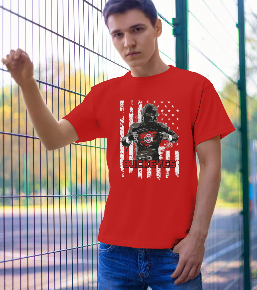 Ohio State Buckeyes Player With American Flag Background T-Shirt