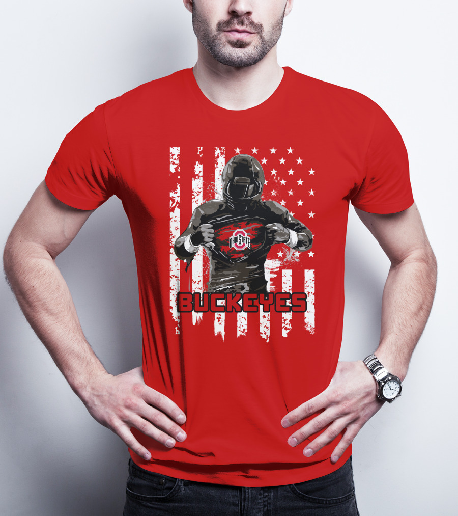 Ohio State Buckeyes Player With American Flag Background T-Shirt