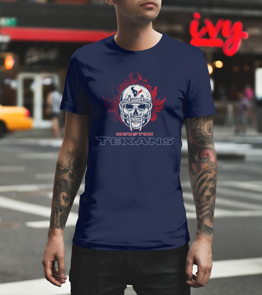 Houston Texans Skull Helmet Wings T-Shirt