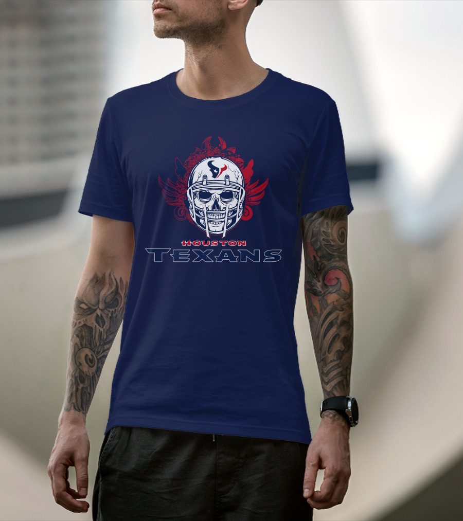 Houston Texans Skull Helmet Wings T-Shirt