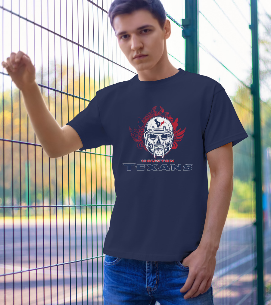 Houston Texans Skull Helmet Wings T-Shirt