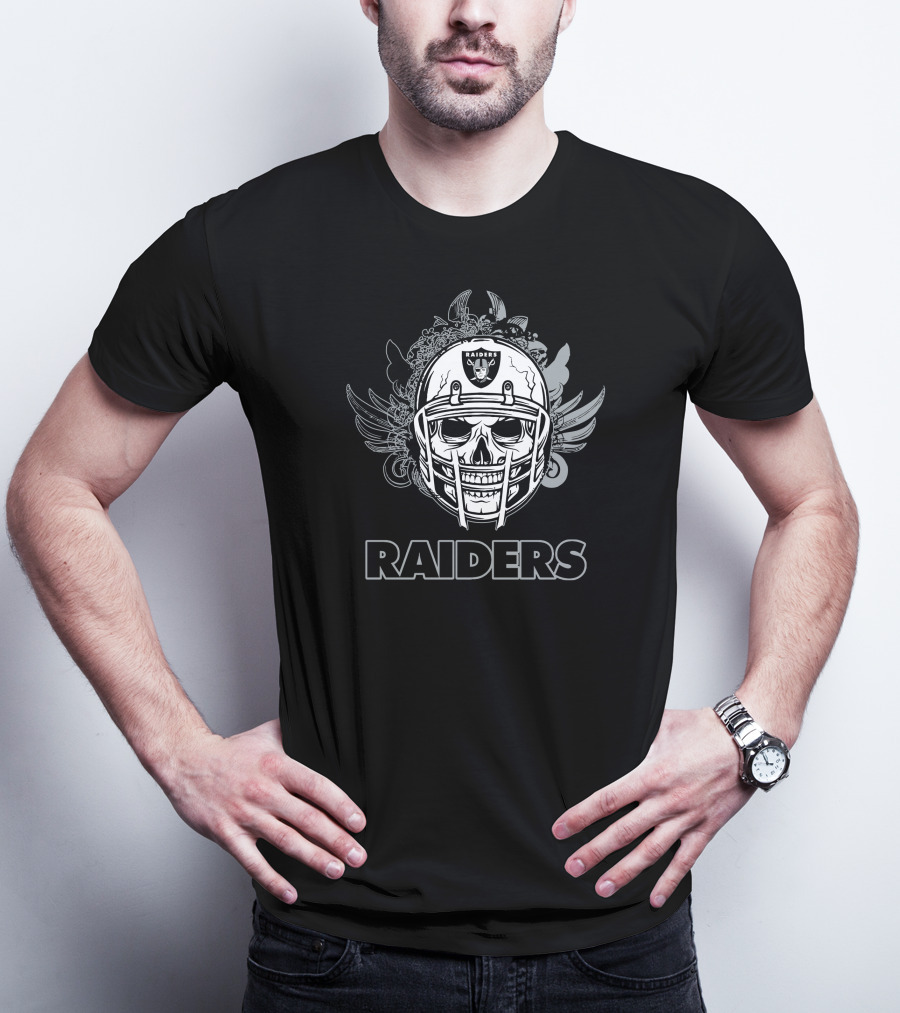 Las Vegas Raiders Skull Helmet With Wings And Floral Elements T-Shirt