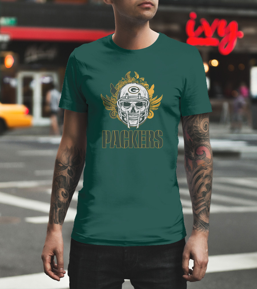 Packers Skull Helmet With Green Bay Logo Elements T-Shirt