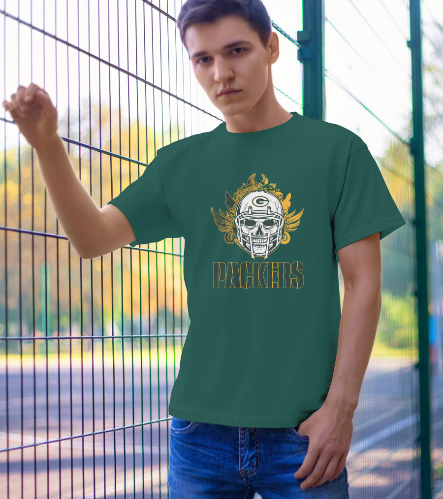 Packers Skull Helmet With Green Bay Logo Elements T-Shirt