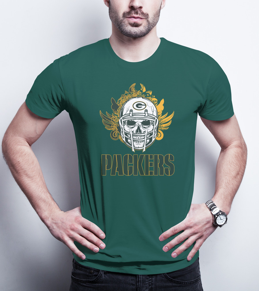 Packers Skull Helmet With Green Bay Logo Elements T-Shirt