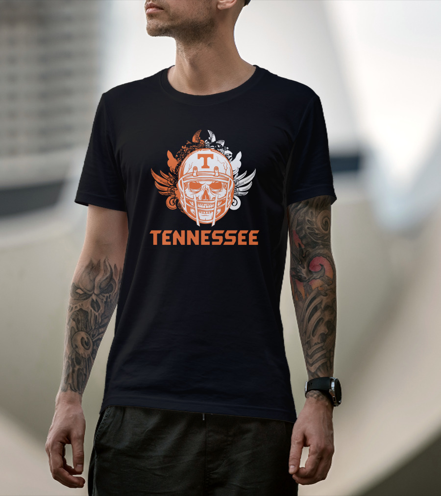 Tennessee Volunteers Skull Helmet Football Wings T-Shirt
