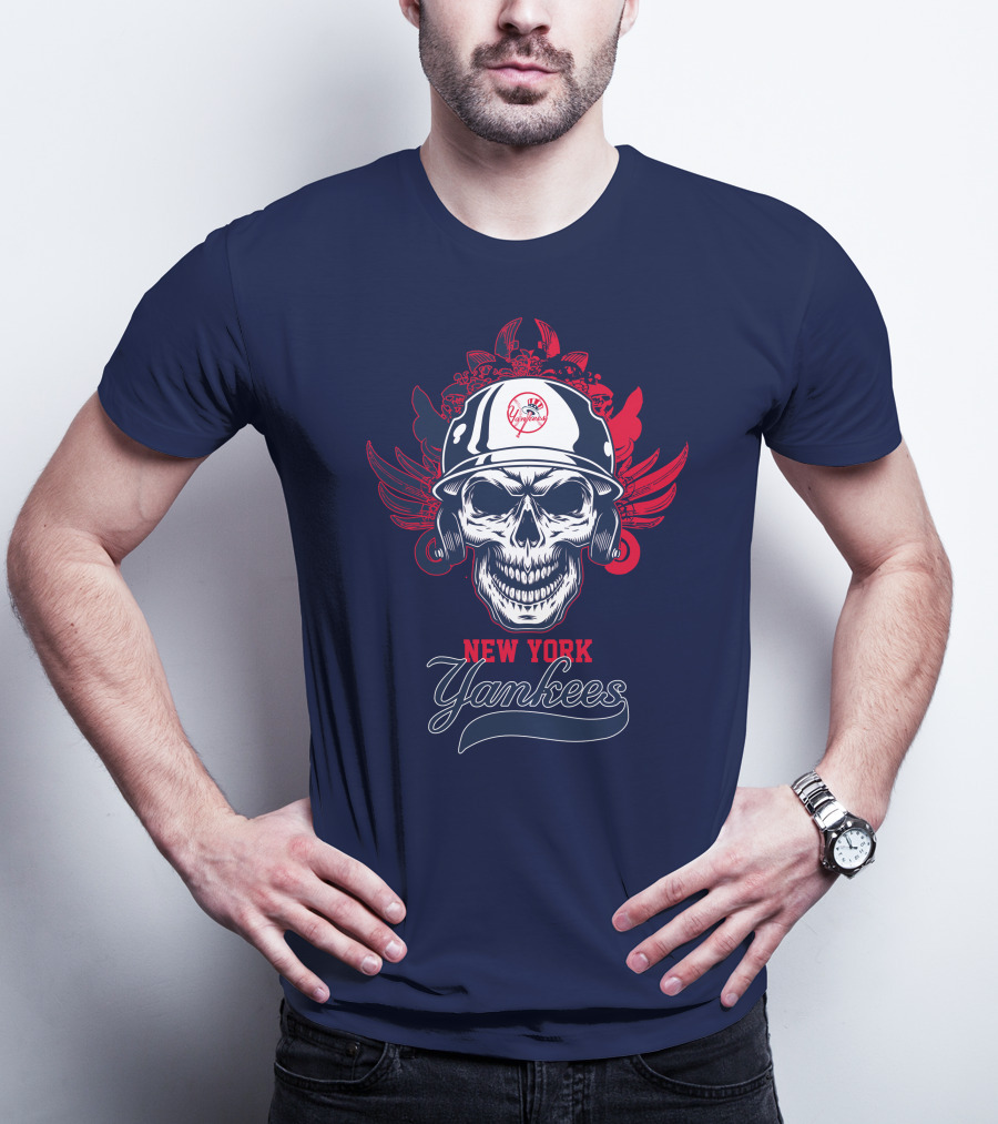 New York Yankees Skull Wings Helmet T-Shirt