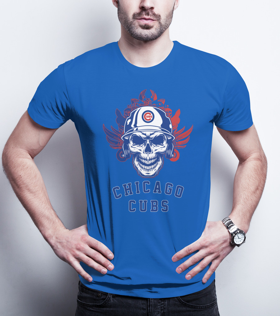 Chicago Cubs Skull Logo With Helmet And Wings T-Shirt