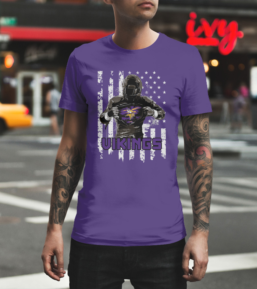 Minnesota Vikings Superhero Player American Flag T-Shirt